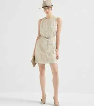 Brunello Cucinelli Cotton-blend Embroidered Mini Dress - Grey