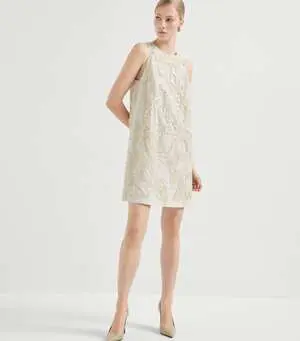 Brunello Cucinelli Cotton-blend Embroidered Mini Dress - Grey