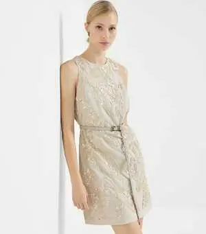 Brunello Cucinelli Cotton-blend Embroidered Mini Dress - Grey
