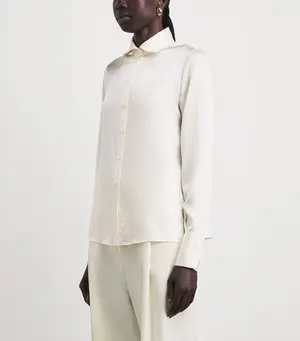 Eleventy Silk Satin Long Sleeve Shirt