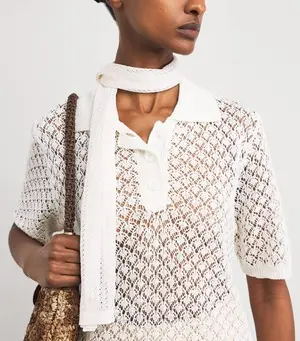 Eleventy Linen-cotton-silk Blend Pointelle Knit Polo Sweater - Ivory