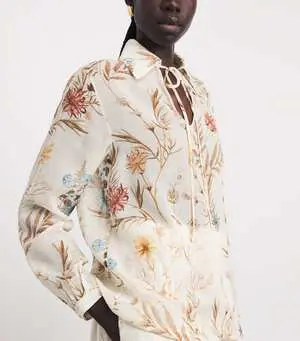 Eleventy Silk Floral Print Blouse - Beige