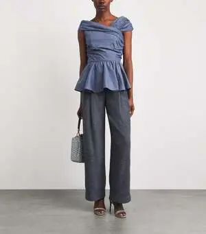 Eleventy Wool-linen Blend Trousers With Sequins