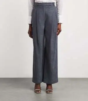 Eleventy Wool-linen Blend Trousers With Sequins