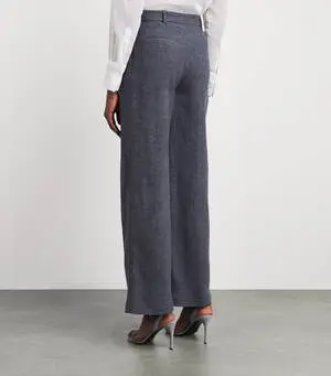 Eleventy Wool-linen Blend Trousers With Sequins
