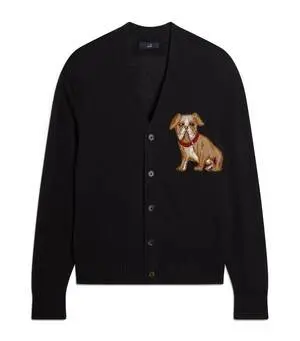 Dunhill Cashmere-linen V-neck Cardigan With Dog Motif - Brown