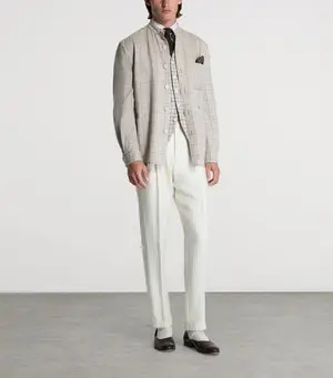 Dunhill Wool-silk-linen Check Belted Jacket