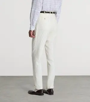 Dunhill Pinstripe Wool, Silk, And Linen Straight-leg Trousers