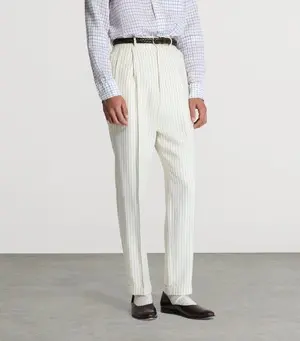 Dunhill Pinstripe Wool, Silk, And Linen Straight-leg Trousers