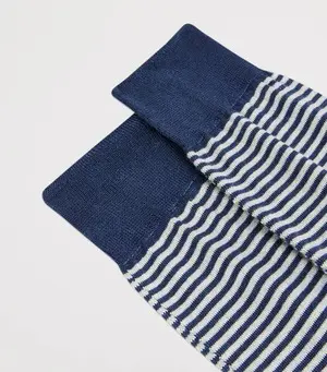 Dunhill Cashmere And Mulberry Silk Striped Crew Socks - Navy