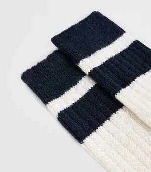 Dunhill Cashmere-cotton Stripe Crew Socks - Navy