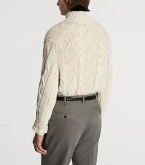 Dunhill Cashmere-blend Aran Cable-knit Sweater - Ivory