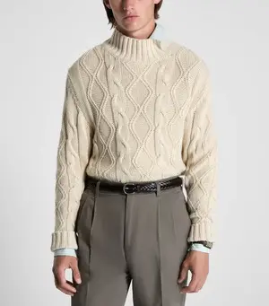 Dunhill Cashmere-blend Aran Cable-knit Sweater - Ivory