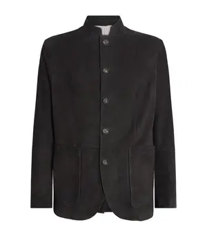 Eleventy Suede Mandarin Collar Jacket - Black