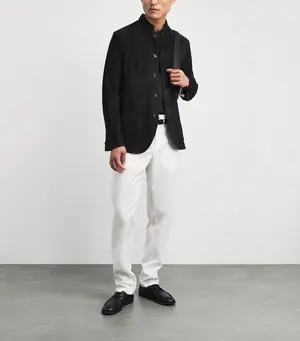 Eleventy Suede Mandarin Collar Jacket - Black