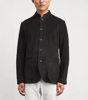 Eleventy Suede Mandarin Collar Jacket - Black