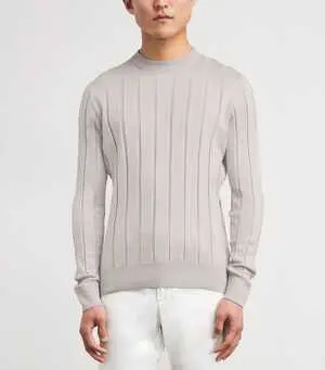 Eleventy Platinum Collection Cotton-silk-cashmere Sweater With Vertical Stitching