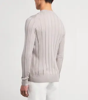 Eleventy Platinum Collection Cotton-silk-cashmere Sweater With Vertical Stitching