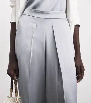Eleventy Cropped Silk Pleated Trousers - Blue