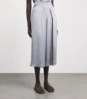 Eleventy Cropped Silk Pleated Trousers - Blue