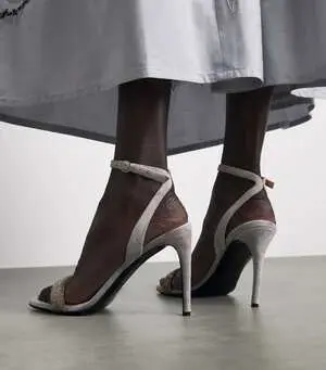 Eleventy Suede Crystal-embellished Stiletto Sandals