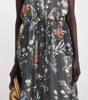 Eleventy Silk Floral Print Maxi Dress