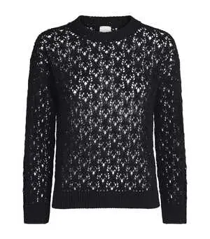 Eleventy Cotton-blend Open-work Sweater - Black