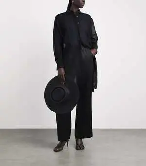 Eleventy Cotton Longline Dress Shirt With Ribbed Plastron