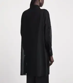 Eleventy Cotton Longline Dress Shirt With Ribbed Plastron