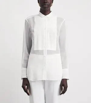 Eleventy Cotton Gauze Longline Dress Shirt With Ribbed Plastron