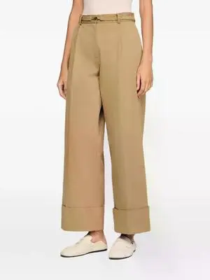 Sandro Wide-leg Belted Cotton Blend Trousers