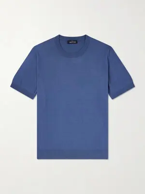 J. MUESER Knitted Cotton T-shirt - Blue