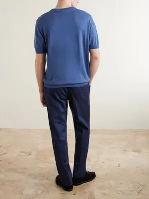 J. MUESER Knitted Cotton T-shirt - Blue