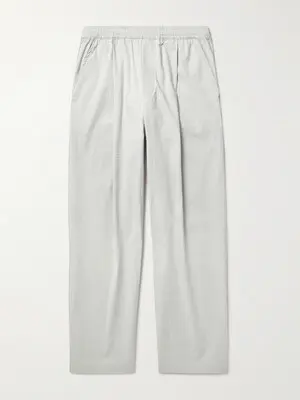 Folk Straight-pleated Cotton-blend Seersucker Trousers - Gray