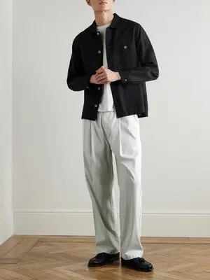 Folk Straight-leg Cotton-blend Seersucker Trousers