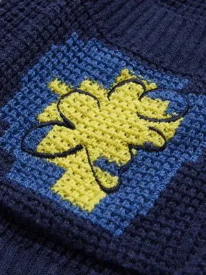 Folk Embroidered Waffle-knit Cardigan
