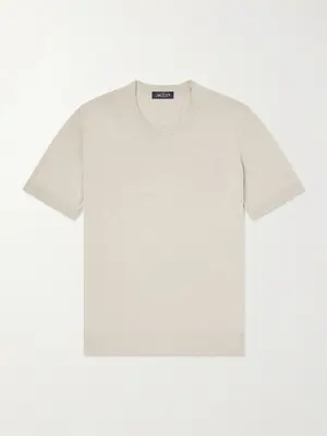 J. MUESER Knitted Linen And Cotton-blend T-shirt - Neutrals