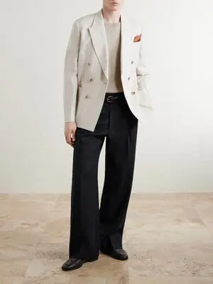 J. MUESER Knitted Linen And Cotton-blend T-shirt - Neutrals