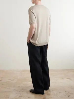 J. MUESER Knitted Linen And Cotton-blend T-shirt - Neutrals
