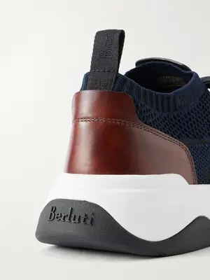 Berluti Shadow Leather-trimmed Stretch-knit Sneakers