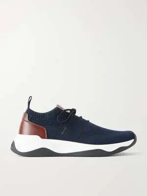Berluti Shadow Leather-trimmed Stretch-knit Sneakers