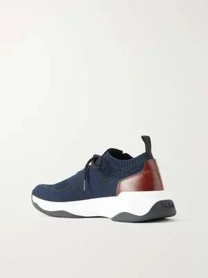 Berluti Shadow Leather-trimmed Stretch-knit Sneakers