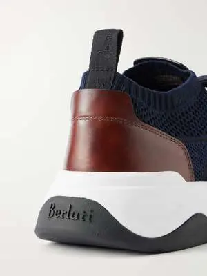 Berluti Shadow Leather-trimmed Stretch-knit Sneakers