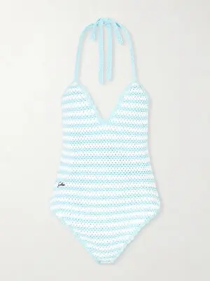 Simkhai Karoline Striped Halterneck One Piece - Blue