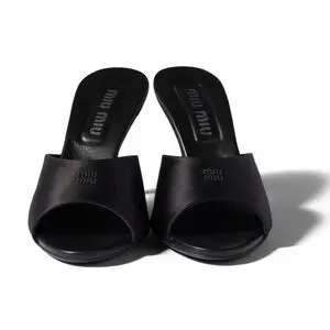 Miu Miu Satin Heeled Sandals With Embroidered Logo
