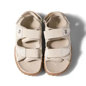 Miu Miu Technical Fabric And Suede Sandals - Ivory