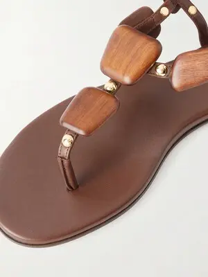 GIANVITO ROSSI Embellished Leather Flat Sandals