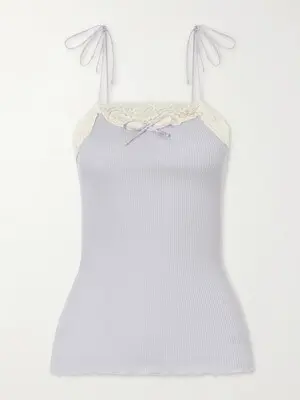 Chloé Logo-embroidered Lace-trimmed Cotton And Silk-blend Tank