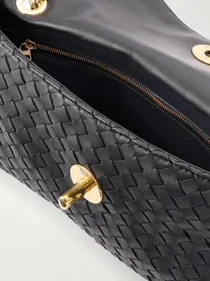 Bottega Veneta Madison Intrecciato Leather Shoulder Bag - Black