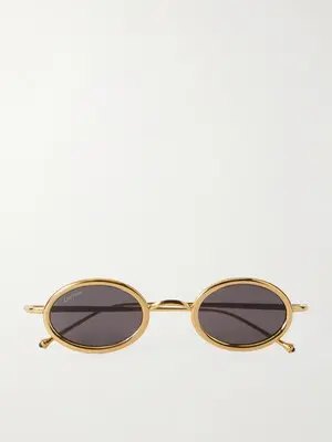 Cartier Oval-frame Gold-tone Titanium Sunglasses - Black